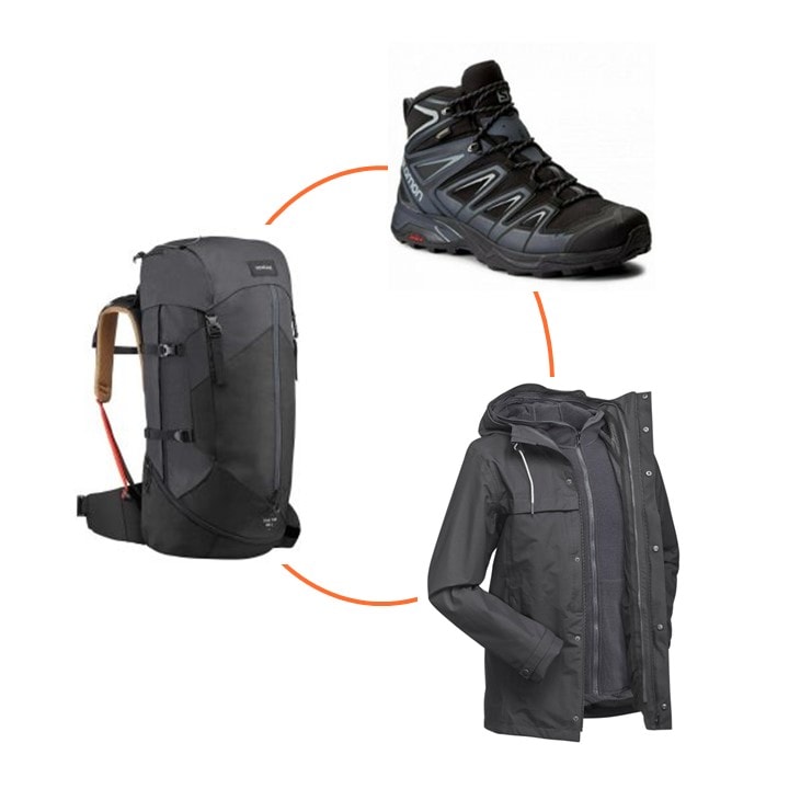 Trek Big 3 Combo Kit - Backpack, Shoes, Jacket